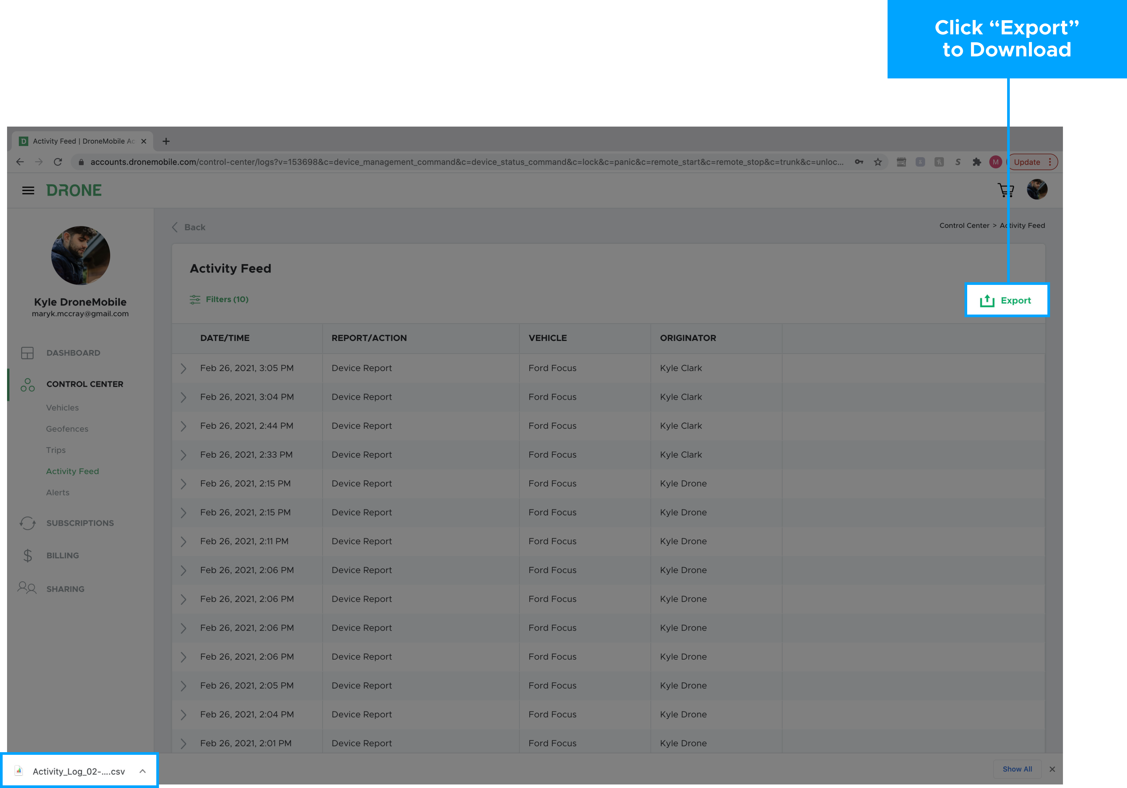 How To Export My Activity Log